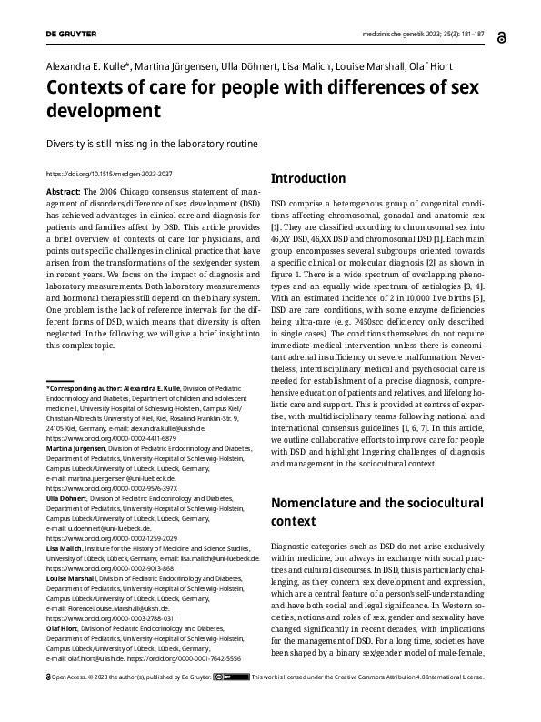 Pdf Contexts Of Care For People With Differences Of Sex Development