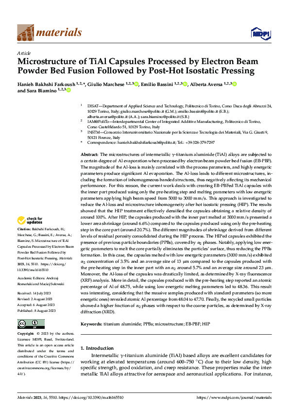 (PDF) Microstructure of TiAl Capsules Processed by Electron Beam Powder ...