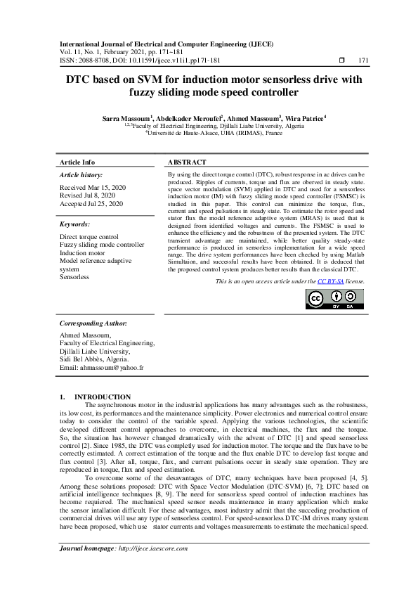 Pdf Dtc Based On Svm For Induction Motor Sensorless Drive With Fuzzy