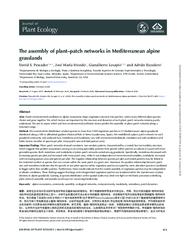 (PDF) The assembly of plant–patch networks in Mediterranean alpine ...