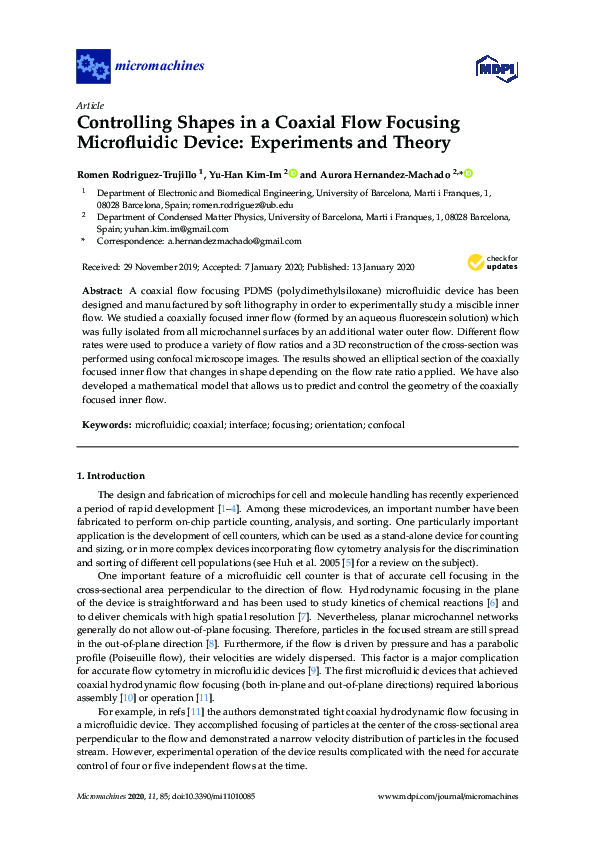 (PDF) Controlling Shapes in a Coaxial Flow Focusing Microfluidic Device ...