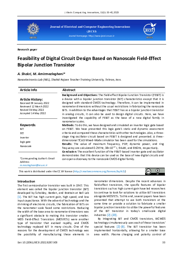 (PDF) Feasibility of Digital Circuit Design Based on Nanoscale Field-Effect Bipolar Junction ...
