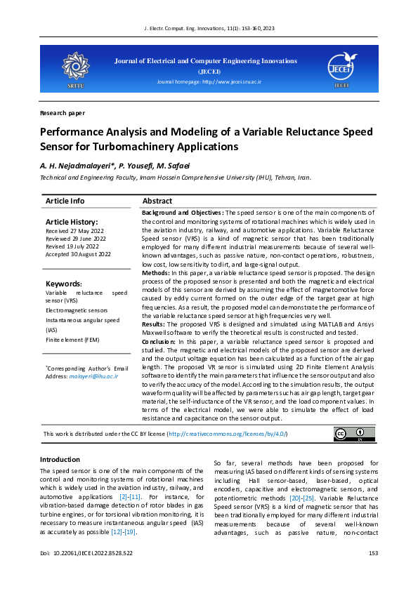 (PDF) Performance Analysis and Modeling of a Variable Reluctance Speed Sensor for Turbomachinery ...