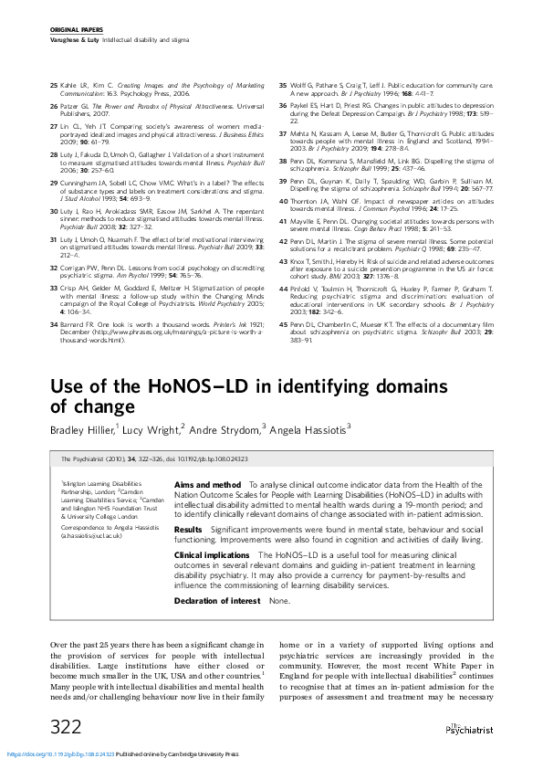 (PDF) Use of the HoNOS–LD in identifying domains of change