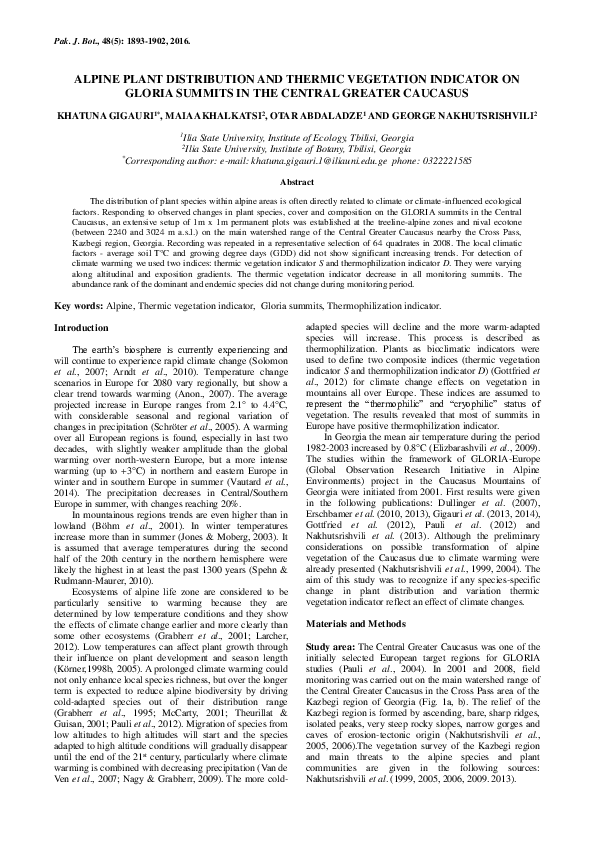 (PDF) Alpine Plant Distribution and Thermic Vegetation Indicator ...