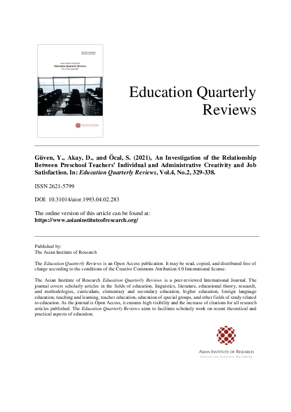 (PDF) An Investigation of the Relationship Between Preschool Teachers ...