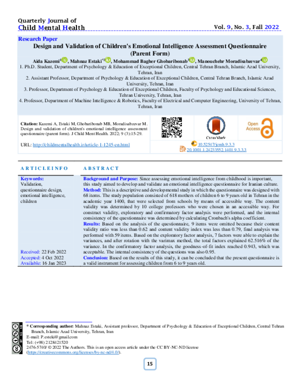 (PDF) Design and Validation of Children's Emotional Intelligence ...