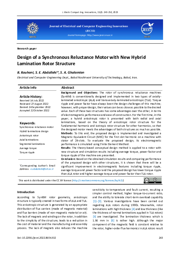(PDF) Design of a Synchronous Reluctance Motor with New Hybrid Lamination Rotor Structure