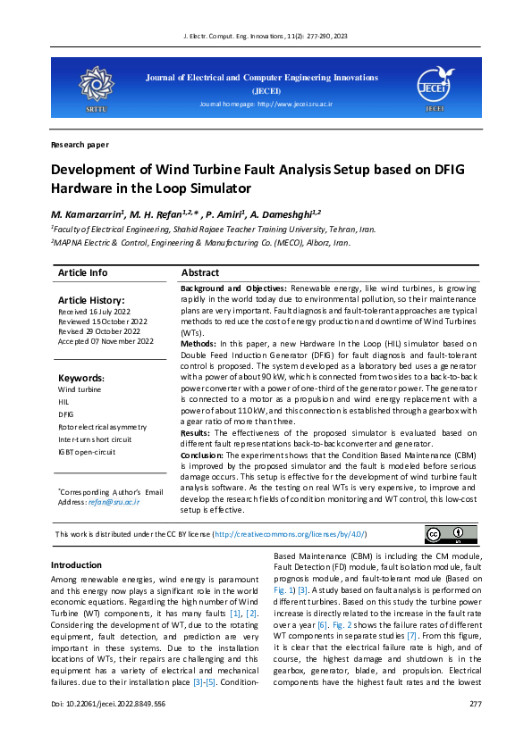 Pdf Development Of Wind Turbine Fault Analysis Setup Based On Dfig Hardware In The Loop Simulator