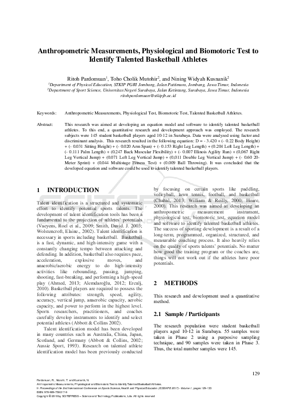 (PDF) Anthropometric Measurements, Physiological and Biomotoric Test to ...