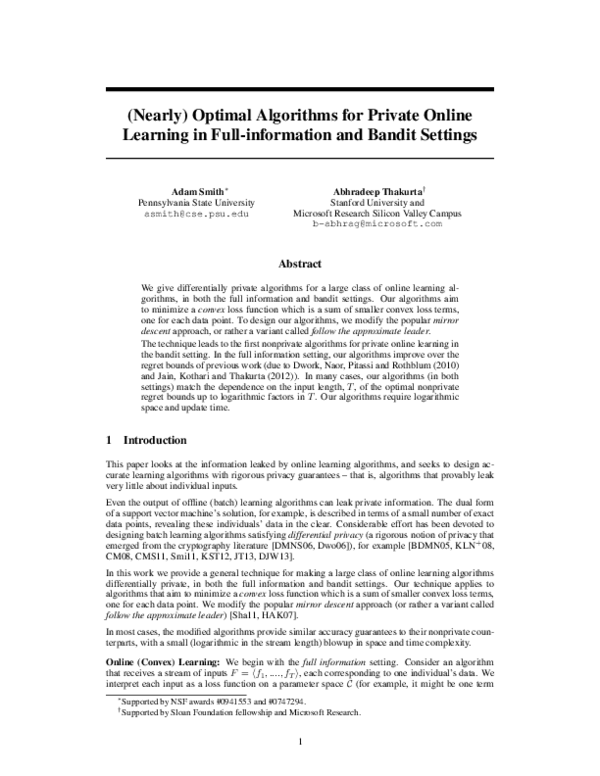 (PDF) (Nearly) Optimal Algorithms for Private Online Learning in Full ...