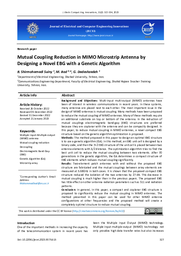 (PDF) Mutual Coupling Reduction in MIMO Microstrip Antenna by Designing a Novel EBG with a ...