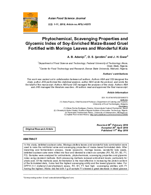 (PDF) Phytochemical, Scavenging Properties and Glycemic Index of Soy ...