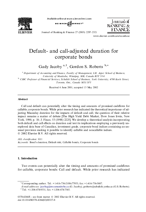 (PDF) Default- and call-adjusted duration for corporate bonds