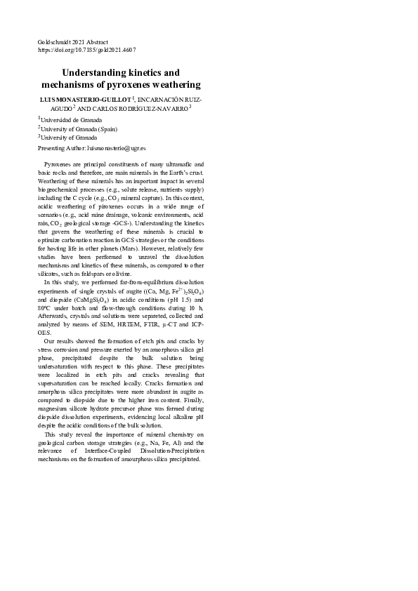 (PDF) Understanding kinetics and mechanisms of pyroxenes weathering