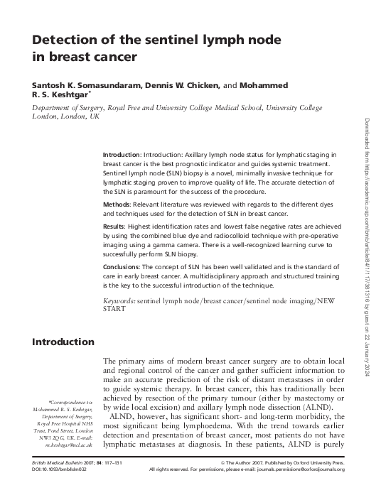 (PDF) Detection of the sentinel lymph node in breast cancer