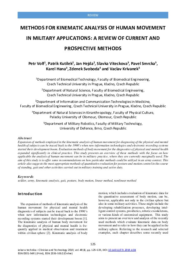 (PDF) Methods for Kinematic Analysis of Human Movement in Military ...