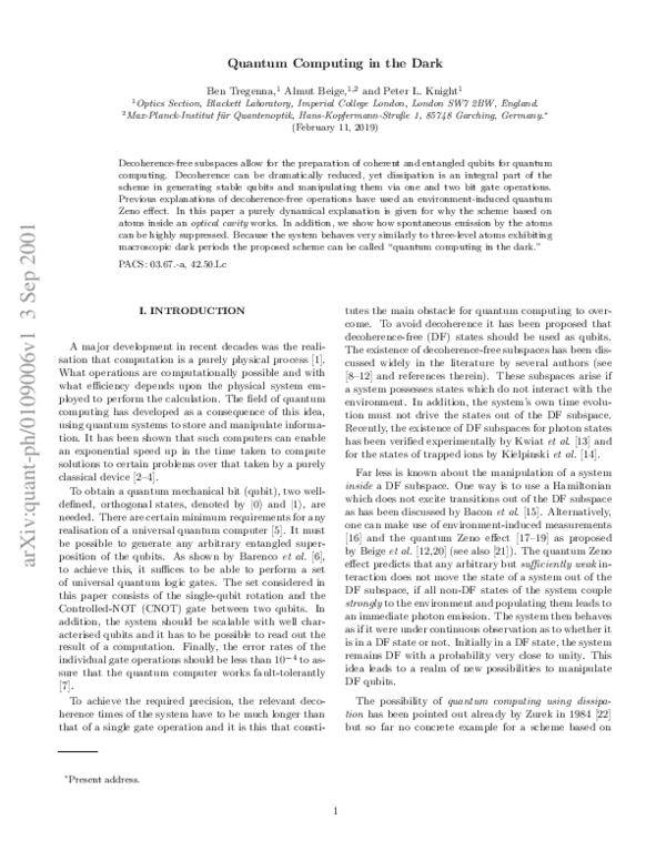 (PDF) Quantum Computing in the Dark