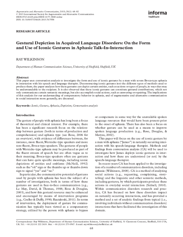 (PDF) Gestural Depiction in Acquired Language Disorders: On the Form and Use of Iconic Gestures ...