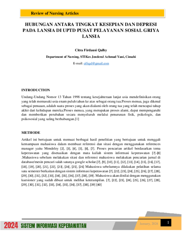 (PDF) HUBUNGAN ANTARA TINGKAT KESEPIAN DAN DEPRESI PADA LANSIA DI UPTD PUSAT PELAYANAN SOSIAL ...