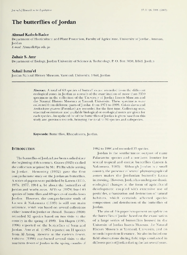 (PDF) The butterflies of Jordan