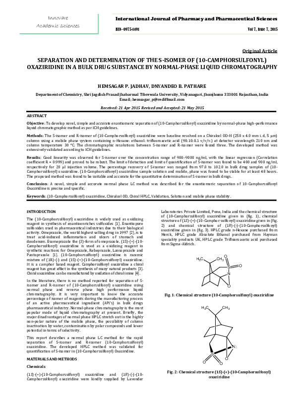 (PDF) SEPARATION AND DETERMINATION OF THE S-ISOMER OF (10 ...