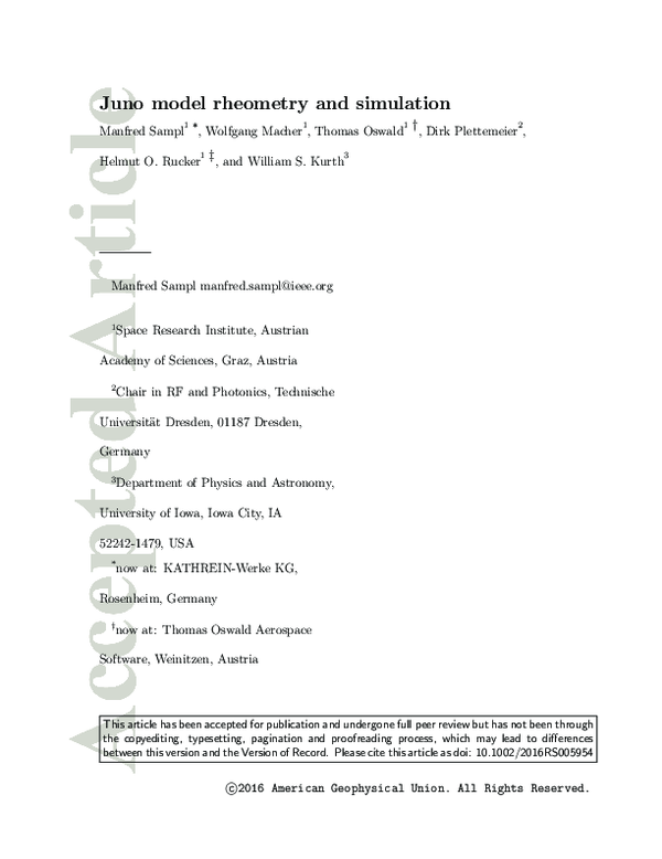 (PDF) Juno model rheometry and simulation