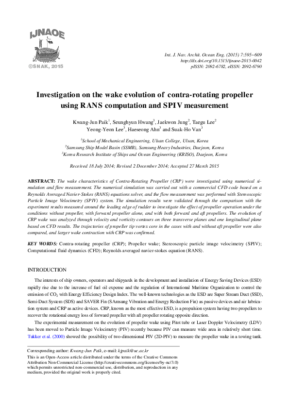 (PDF) Investigation on the wake evolution of contra-rotating propeller using RANS computation ...
