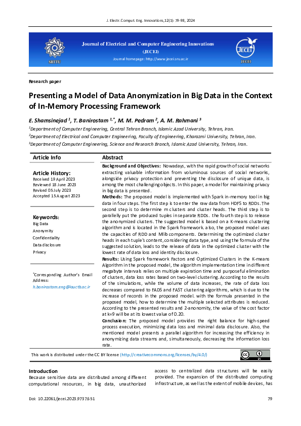 (PDF) Presenting a Model of Data Anonymization in Big Data in the Context of In-Memory ...