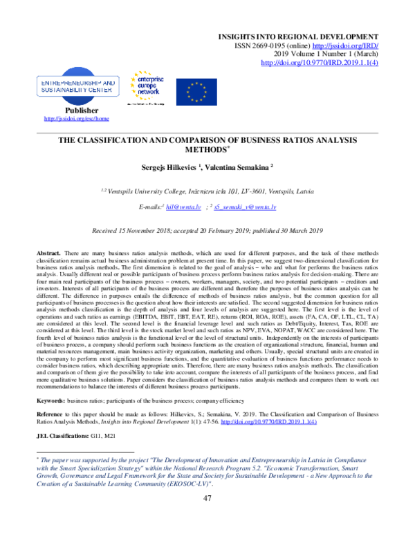 (PDF) The classification and comparison of business ratios analysis methods