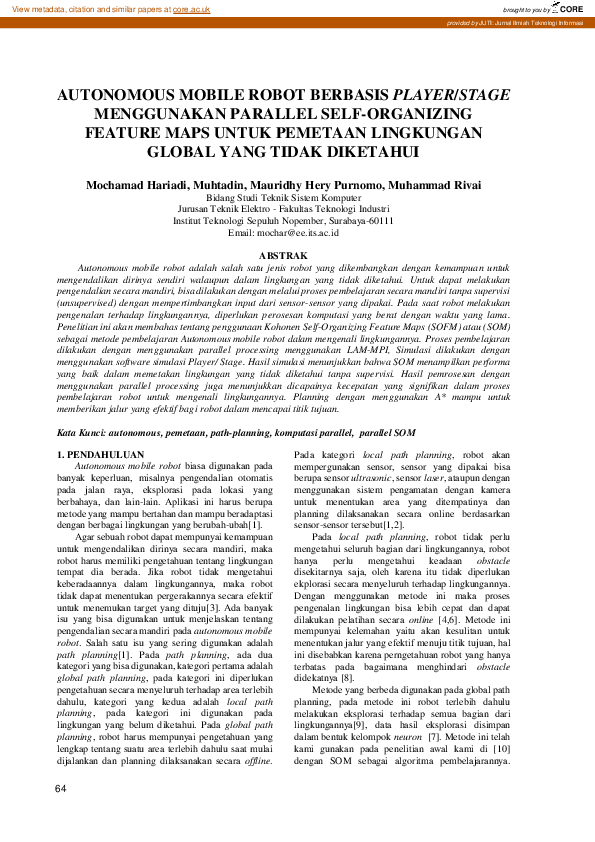 (PDF) Autonomous Mobile Robot Berbasis Player/Stage Menggunakan Parallel Self-Organizing Feature ...