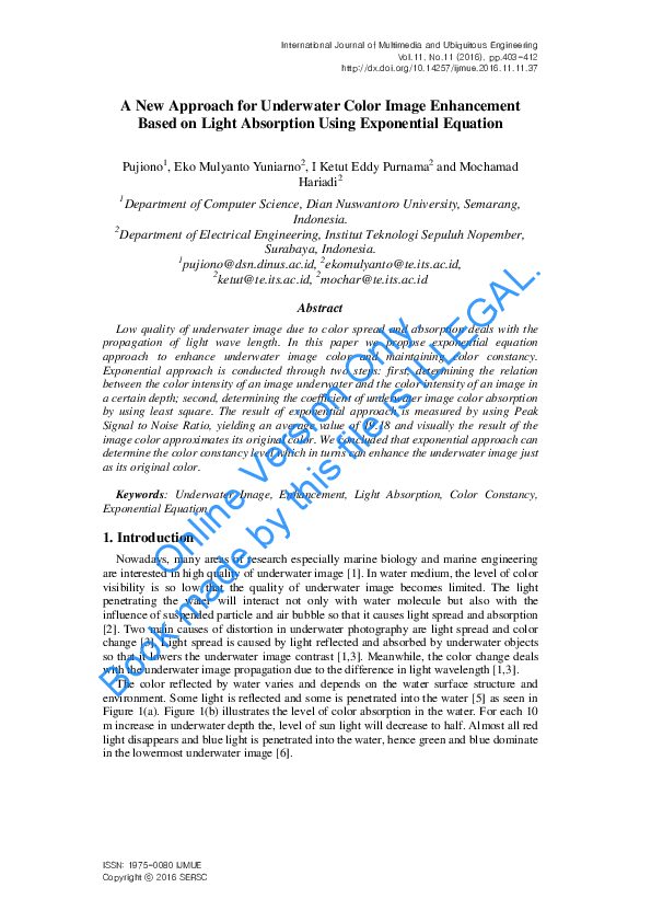 (PDF) A New Approach for Underwater Color Image Enhancement Based on Light Absorption Using ...