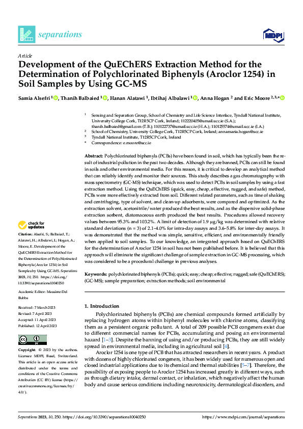 (PDF) Development of the QuEChERS Extraction Method for the Determination of Polychlorinated ...