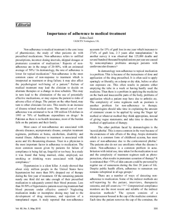 (PDF) Importance of adherence to medical treatment