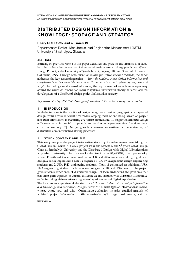 (PDF) Distributed Design Information & Knowledge: Storage and Strategy