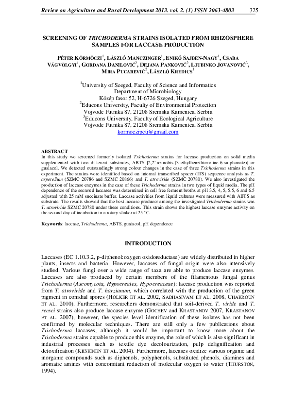(PDF) Screening of Trichoderma strains isolated from rhizosphere samples for laccase production