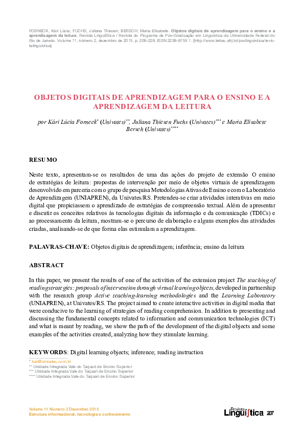 (PDF) Objetos Digitais De Aprendizagem Para O Ensino e a Aprendizagem ... (PDF) Objetos Digitais De Aprendizagem Para O Ensino e a Aprendizagem ...