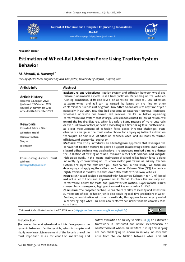 (PDF) Estimation of Wheel-Rail Adhesion Force Using Traction System ...