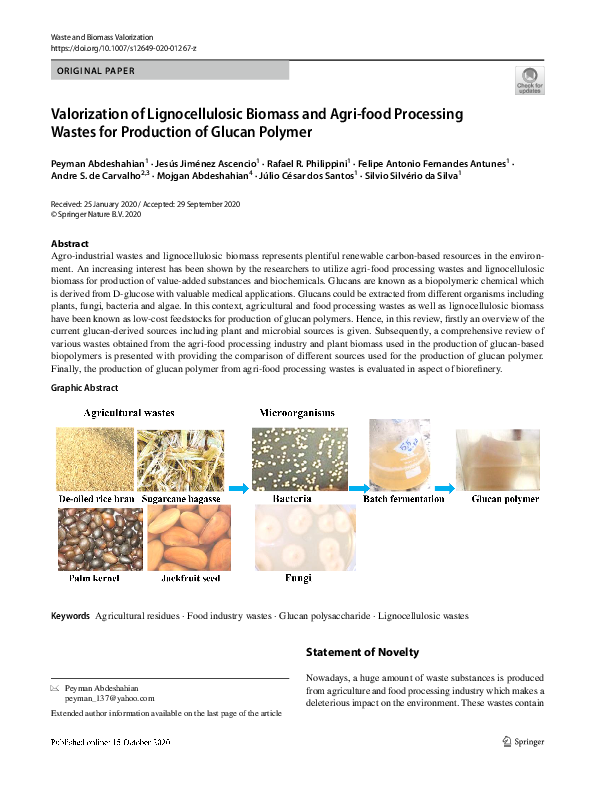 (PDF) Valorization of Lignocellulosic Biomass and Agri-food Processing ...