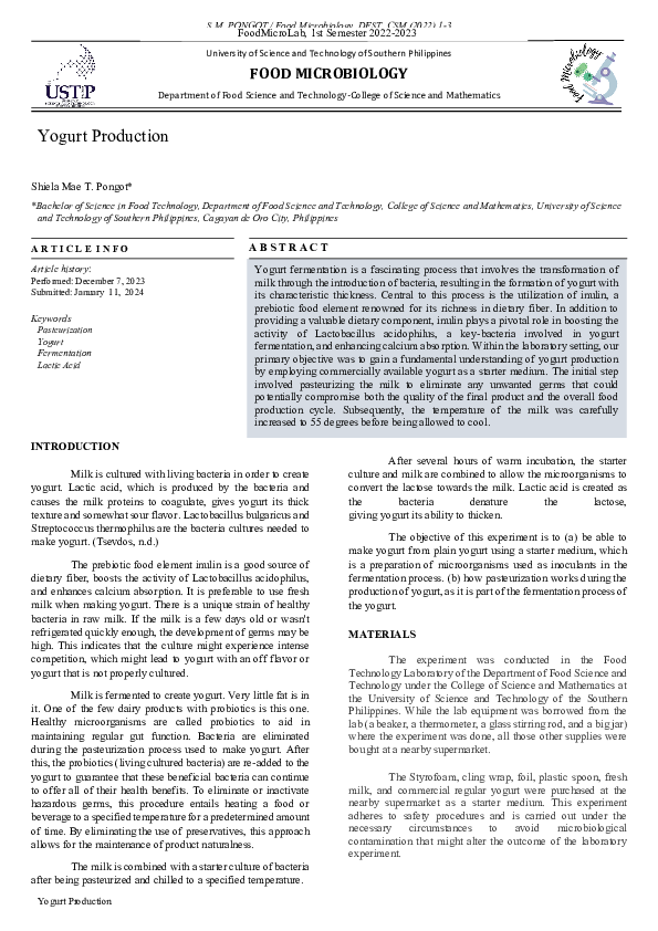 (PDF) Pongot, S.M.-Yogurt Production