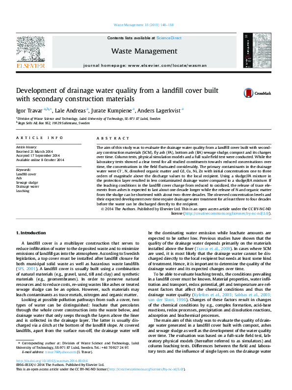 (PDF) Drainage Quality from Landfill Cover Materials