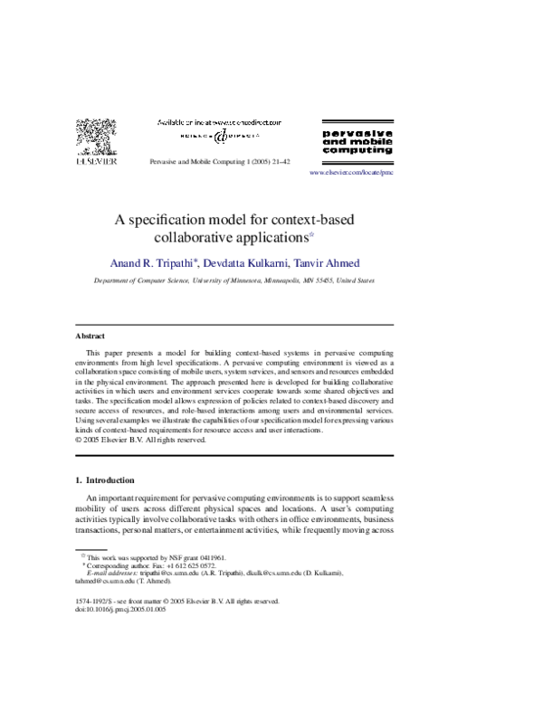 Pdf A Specification Model For Context Based Collaborative Applications