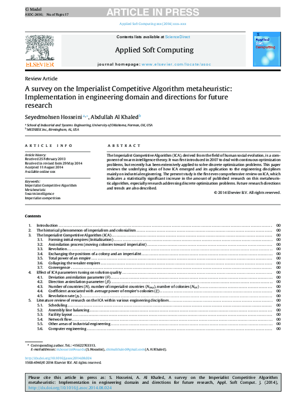 (PDF) A survey on the Imperialist Competitive Algorithm metaheuristic: Implementation in ...