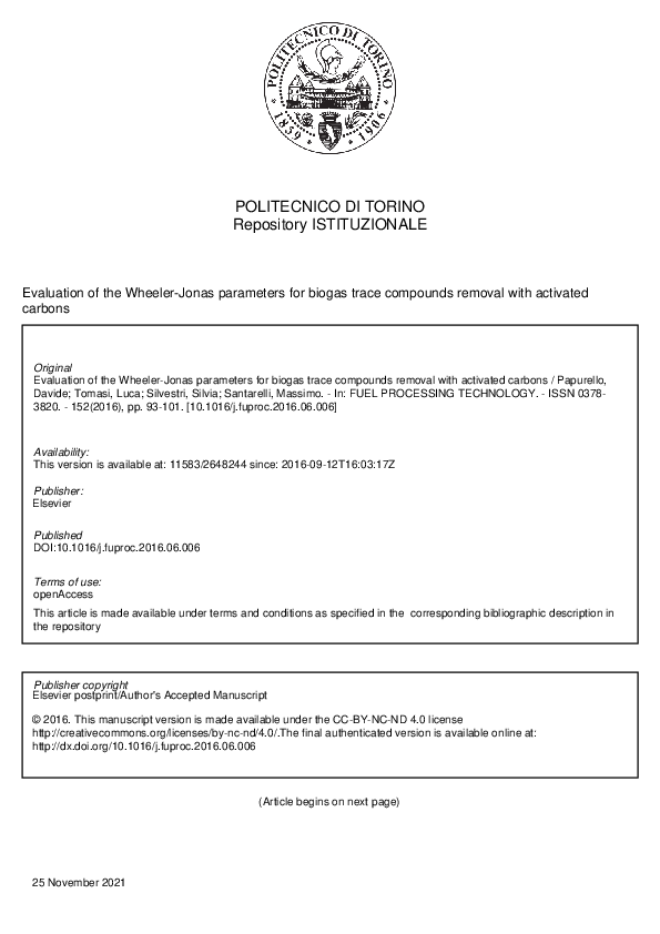 (PDF) Evaluation of the Wheeler-Jonas parameters for biogas trace ...