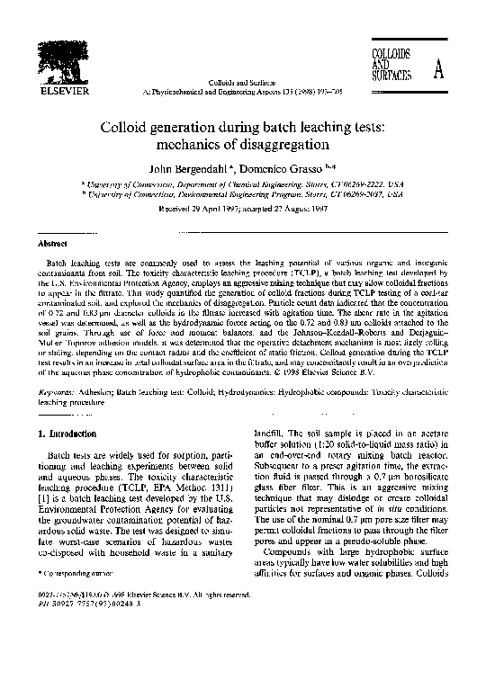 (PDF) Colloid generation during batch leaching tests: mechanics of ...