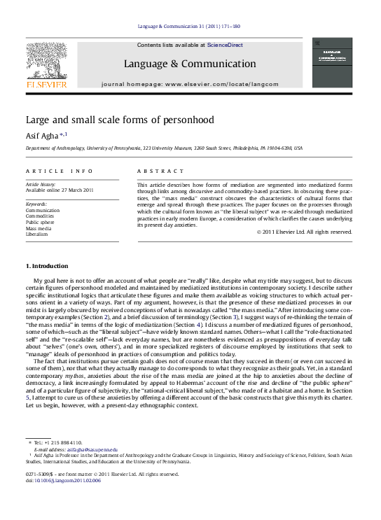 (PDF) Large and small scale forms of personhood