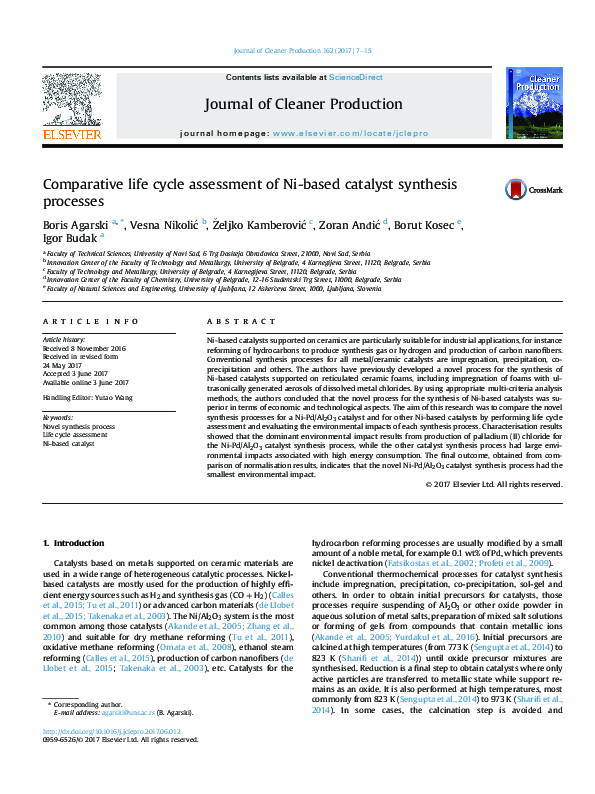 (PDF) Comparative life cycle assessment of Ni-based catalyst synthesis ...
