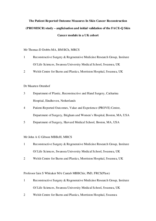 (PDF) The Patient-Reported Outcome Measures In Skin Cancer ...