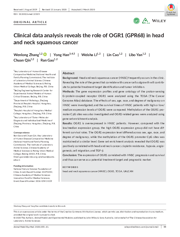 (PDF) Clinical data analysis reveals the role of OGR1 (GPR68) in head ...