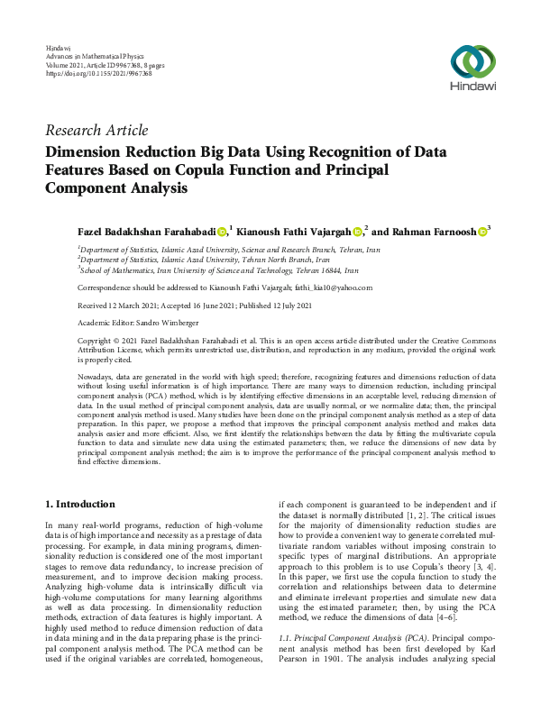 (PDF) Dimension Reduction Big Data Using Recognition of Data Features Based on Copula Function ...
